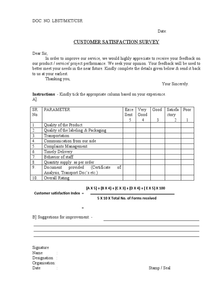 Customer Satisfaction Feedback Form | PDF