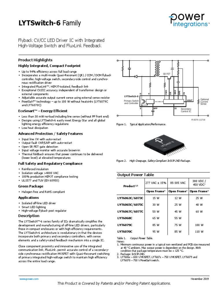 Lytswitch-6 Family: Flyback CV/CC Led Driver Ic With Integrated High-Voltage Switch and Fluxlink ...