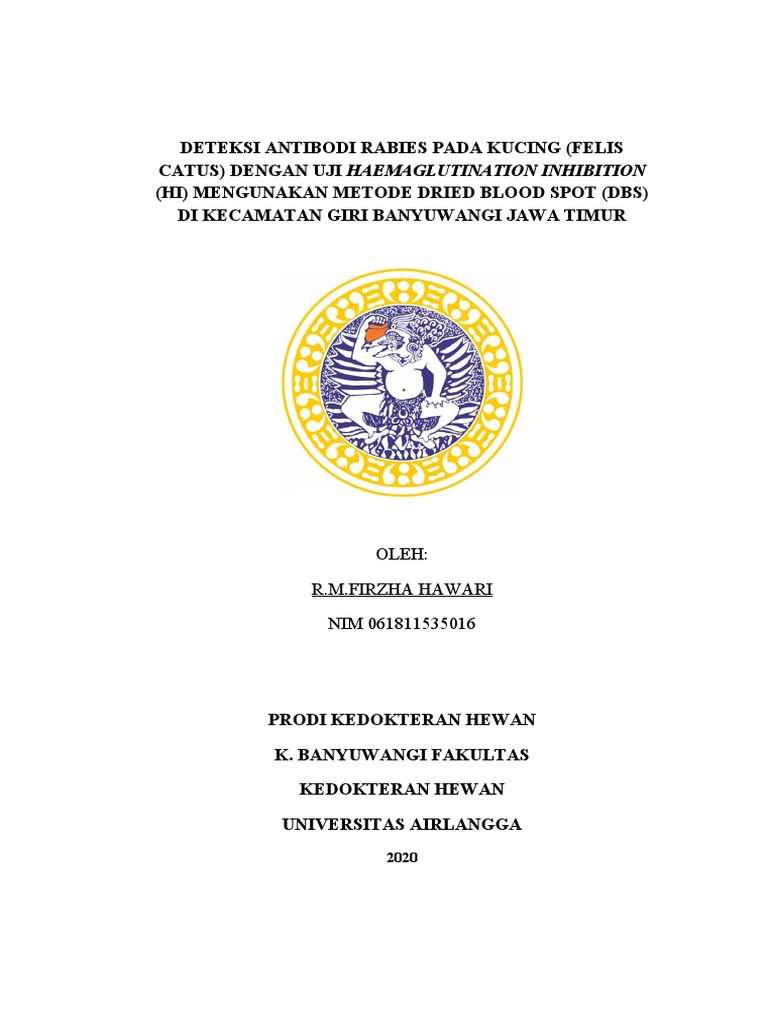 Identifikasi Antibodi Rabies Pada Kucing Mengunakan Metode Dried Blood ...
