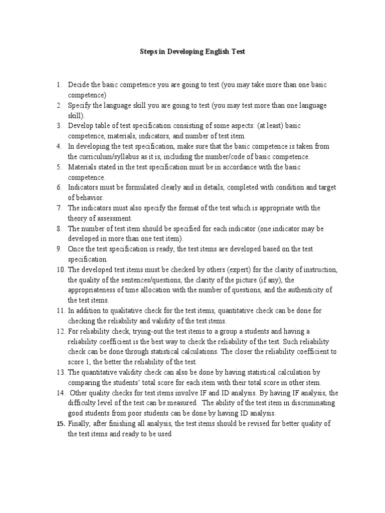 Steps in Developing English Test | PDF | Validity (Statistics ...