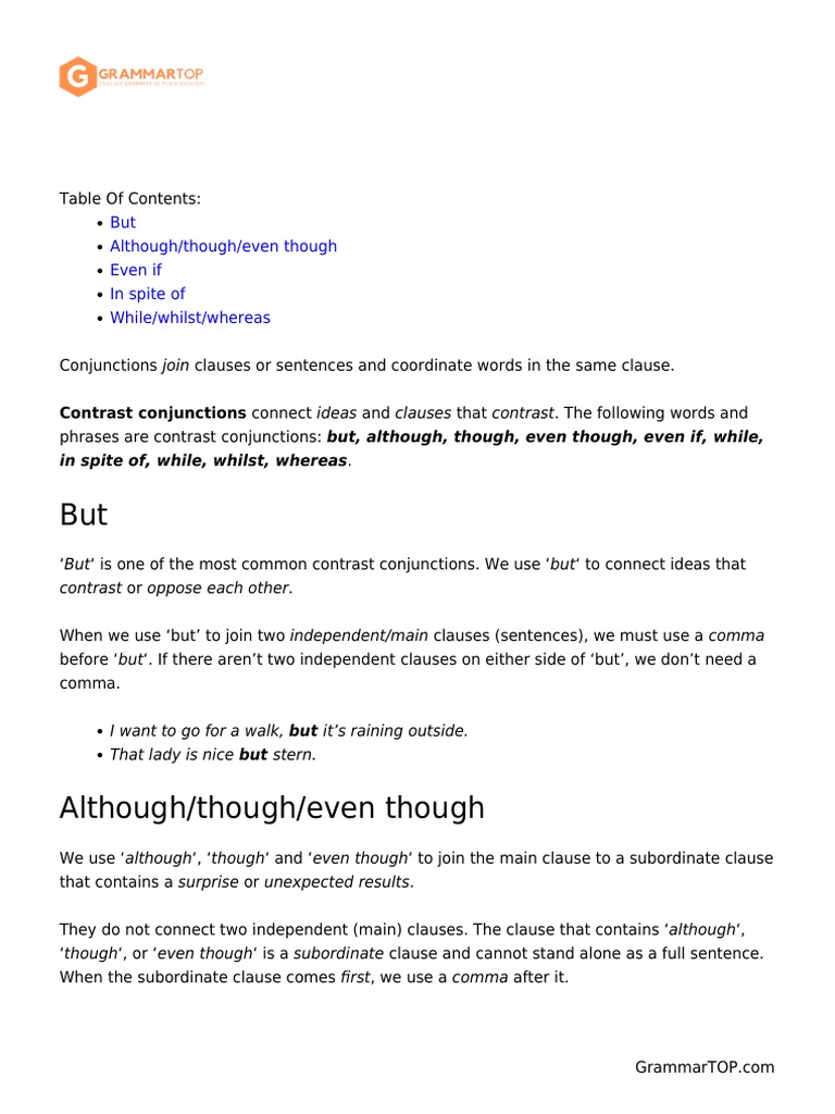 Using Contrast Conjunctions in English | PDF | Clause | Comma