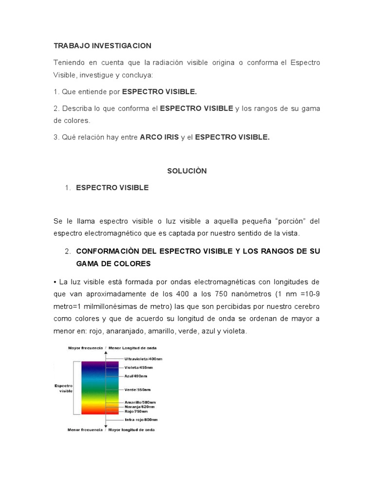 Trabajo Investigacion Espectro Visible | PDF | Espectro electromagnético | Color