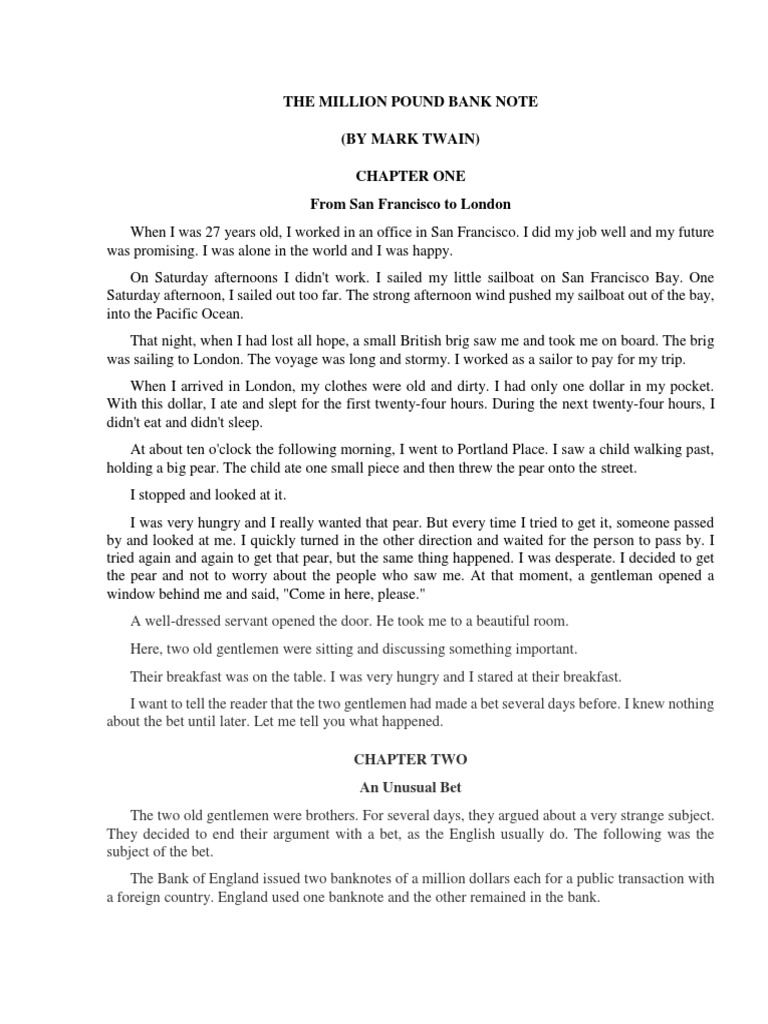 The Million Pound Bank Note Beginner and Elementary | PDF