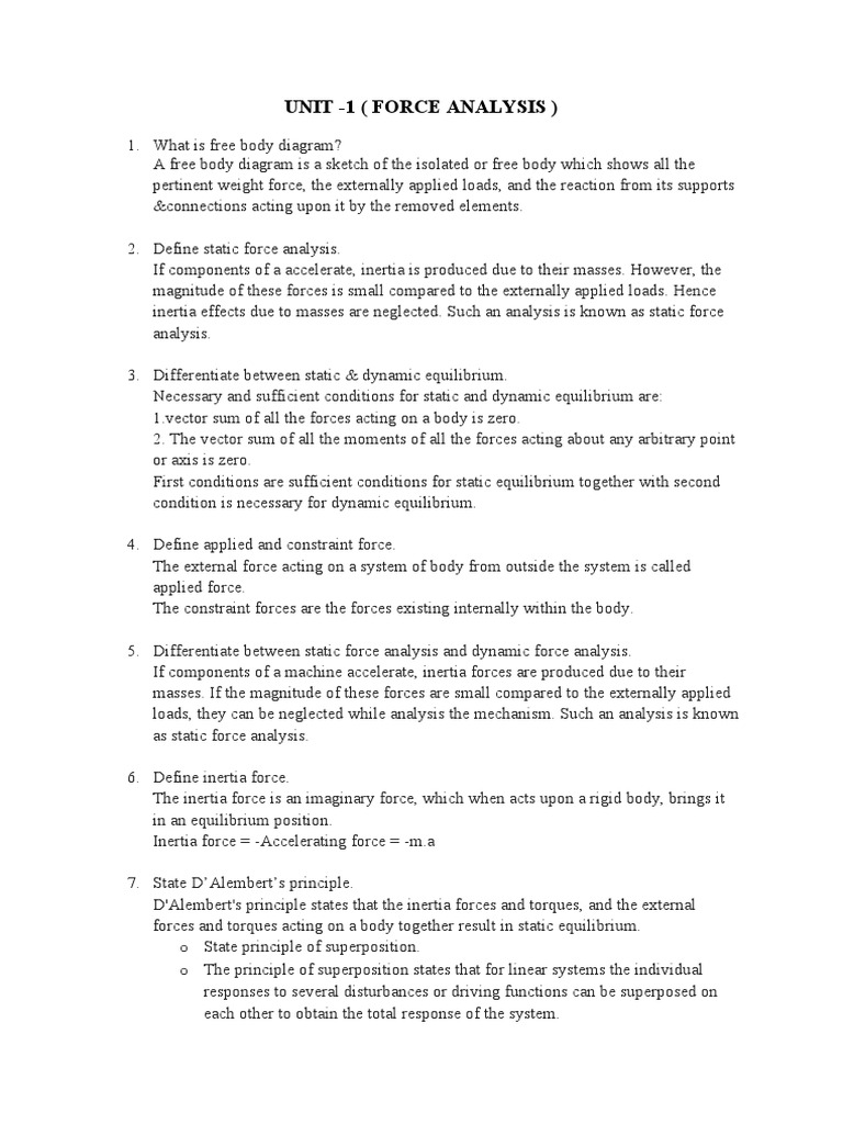 Unit 1 Force Analysis | PDF | Force | Mechanical Engineering