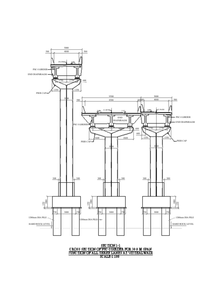 Section 1-1 Cross Section of Psc-I Girder For 30.0 M Span | PDF ...