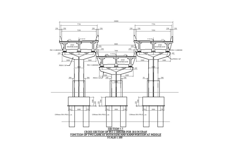 Section 5-5 Cross Section of Psc-I Girder For 30.0 M Span | PDF ...