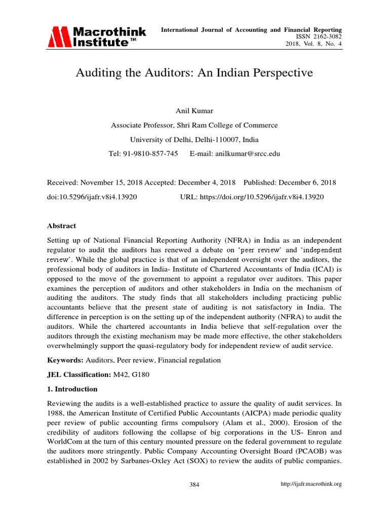 Auditing The Auditors An Indian Perspective | PDF | Sarbanes–Oxley Act ...