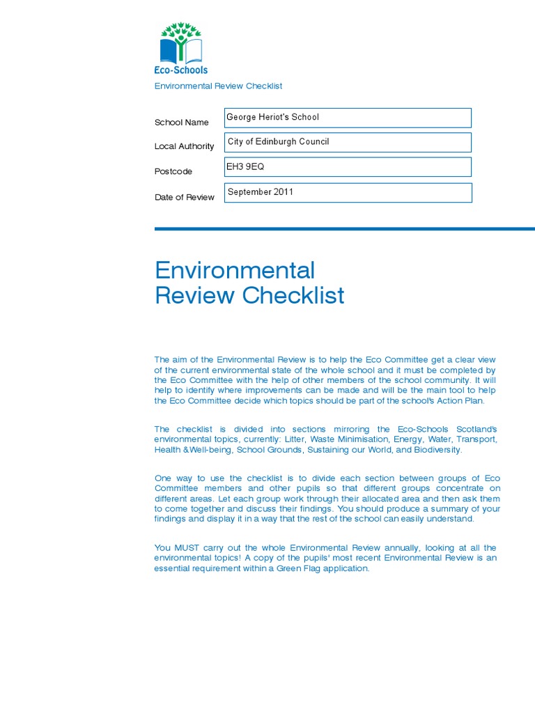 Environmental Review Checklist: School Name | PDF | Natural Environment ...