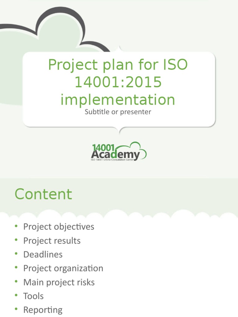 Project Plan For ISO 14001:2015 Implementation: Subtitle or Presenter ...