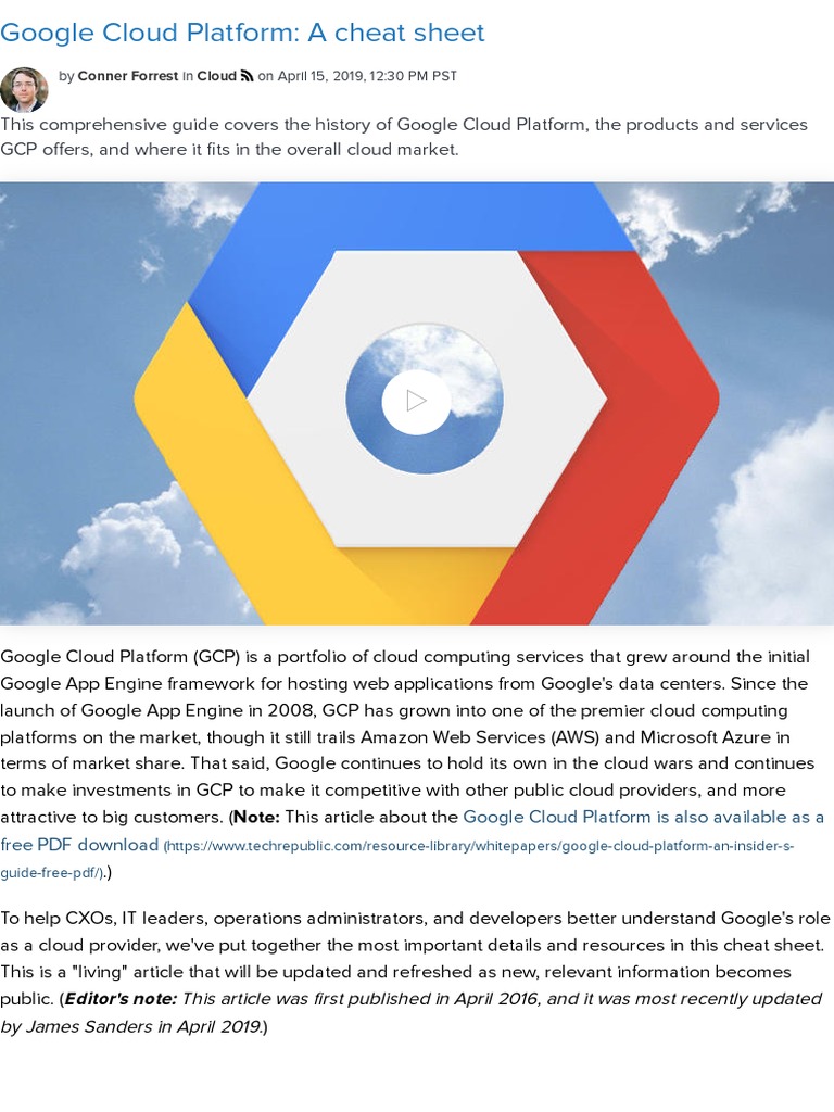 Google Cloud Platform - A Cheat Sheet - TechRepublic PDF | PDF | Cloud ...