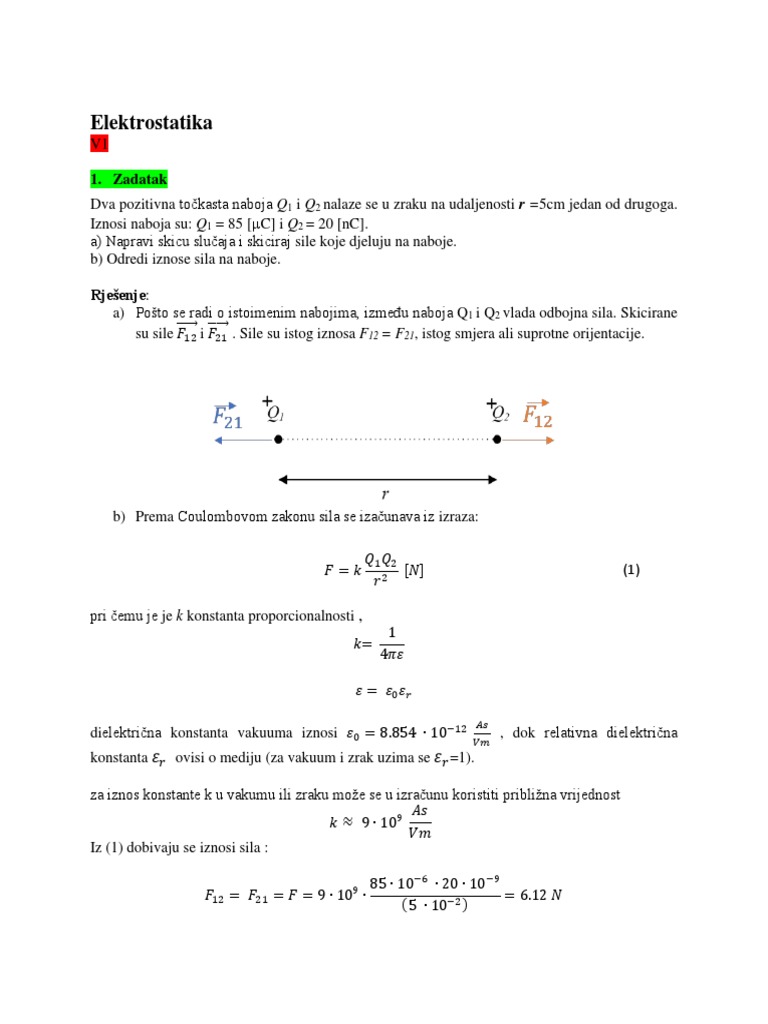 Inicialna Verzija Zbirka - Elektrostatika | PDF
