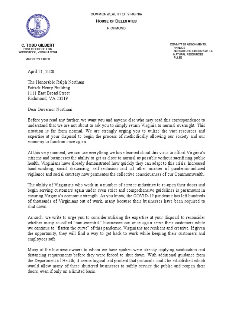 Letter To Governor | PDF | Virginia | Payroll