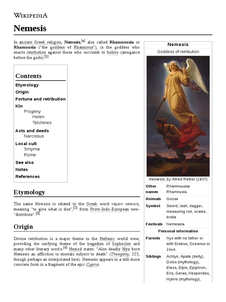Nemesis: Rhamnusia ("The Goddess of Rhamnous"), Is The Goddess Who ...