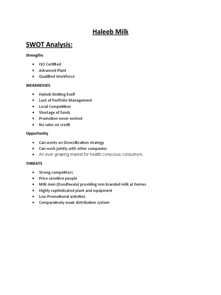 Haleeb Milk SWOT Analysis:: Strengths | PDF | Career & Growth