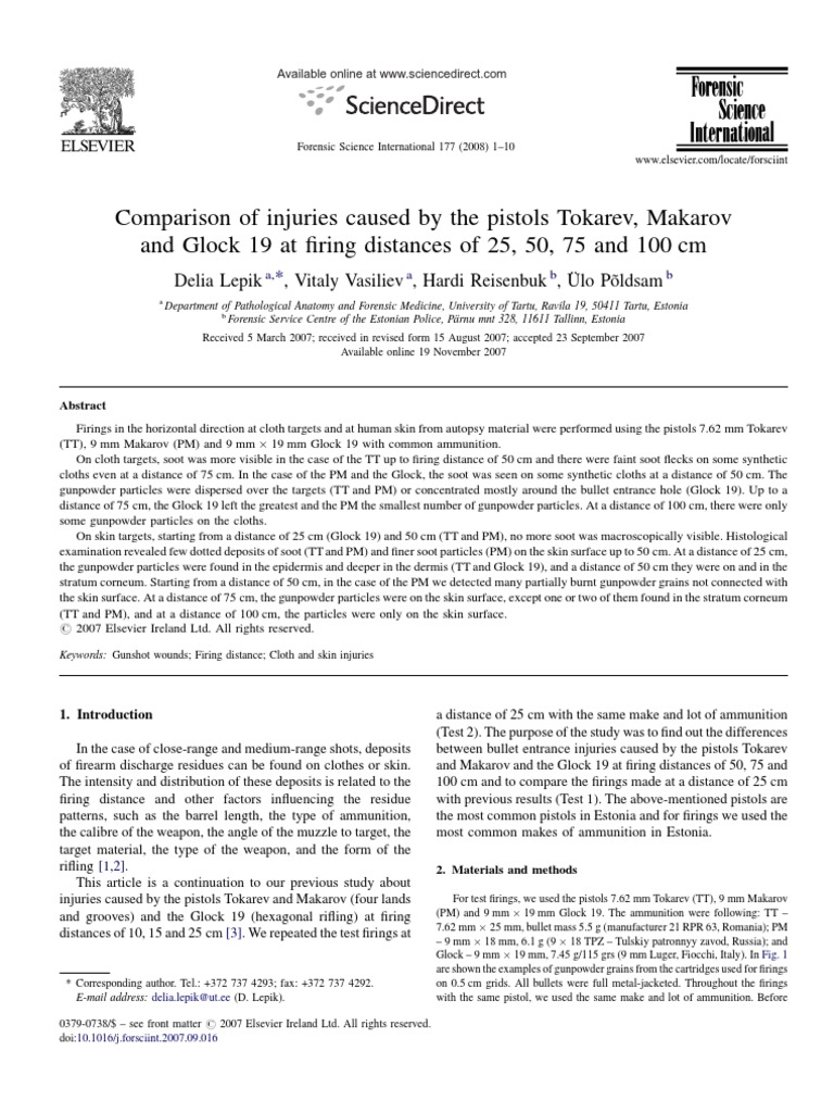 Comparison of Injuries Caused by The Pistols Tokarev, Makarov and Glock ...