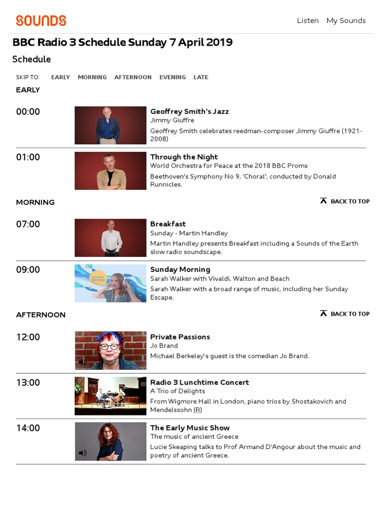 BBC Radio 3 - Schedules, 07 Sunday April 2019 | PDF | Orchestras ...
