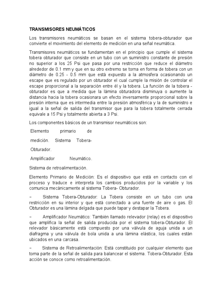 Funcionamiento de Transmisores Neumáticos | PDF | Electrónica | Presión