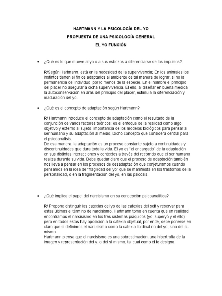 Hartmann y La Psicología Del Yo | PDF