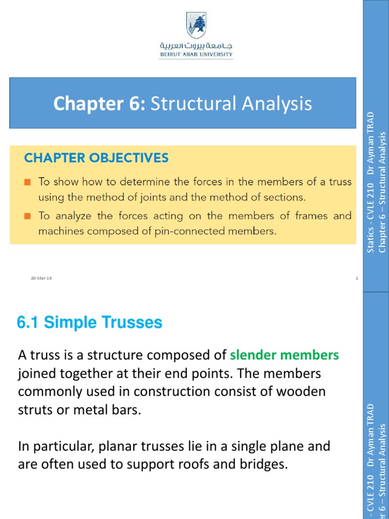 Chapter 6 - Structural Analysis - Beirut Arab PDF | PDF | Structural Analysis | Truss
