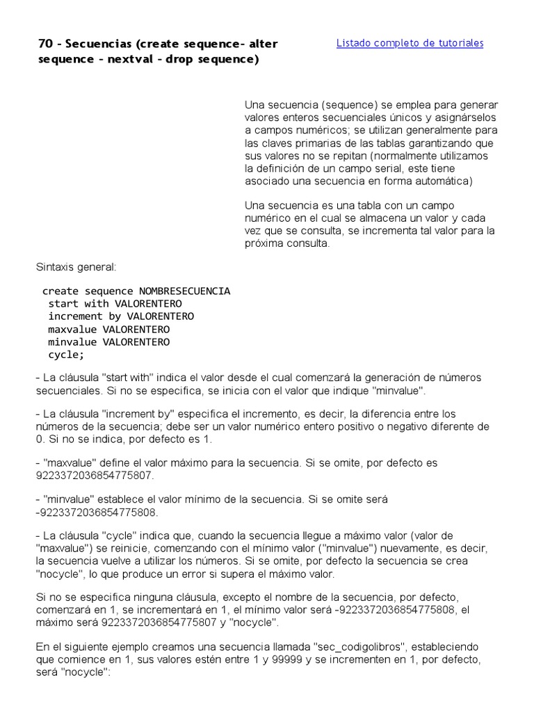 Tutorial de PostgreSQL - Secuencias (Create Sequence - Alter Sequence ...