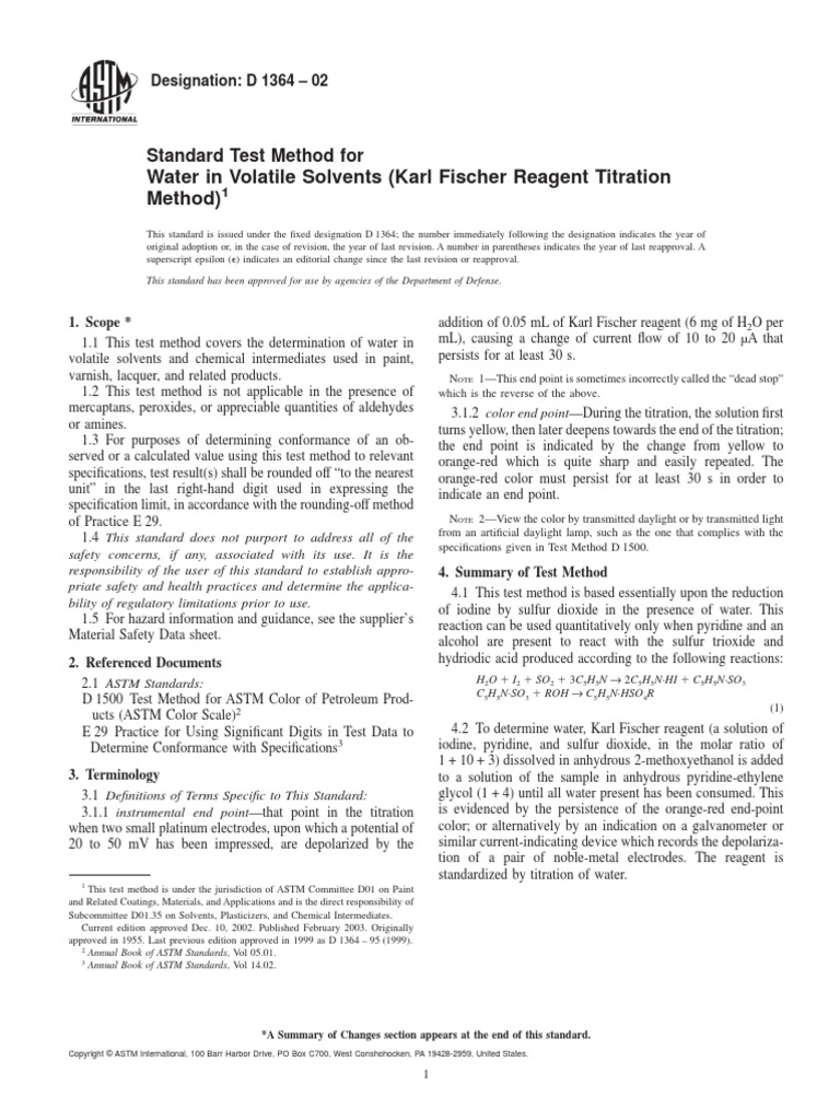 Astm D1364 | PDF | Titration | Chemistry