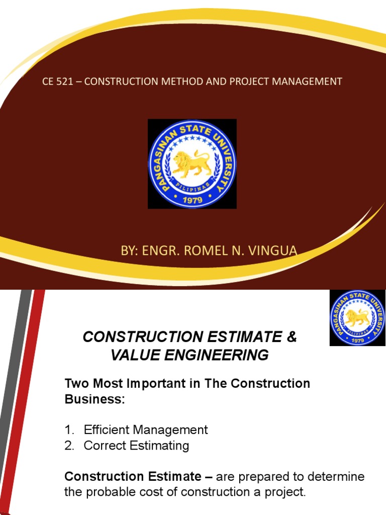 CMPM LECTURE 4 Construction Estimate Value Engineering | PDF | Building Information Modeling | Cost