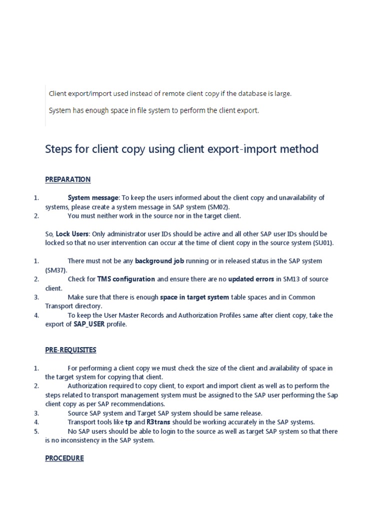 Steps For Client Copy Using Client Export | PDF | System Software ...