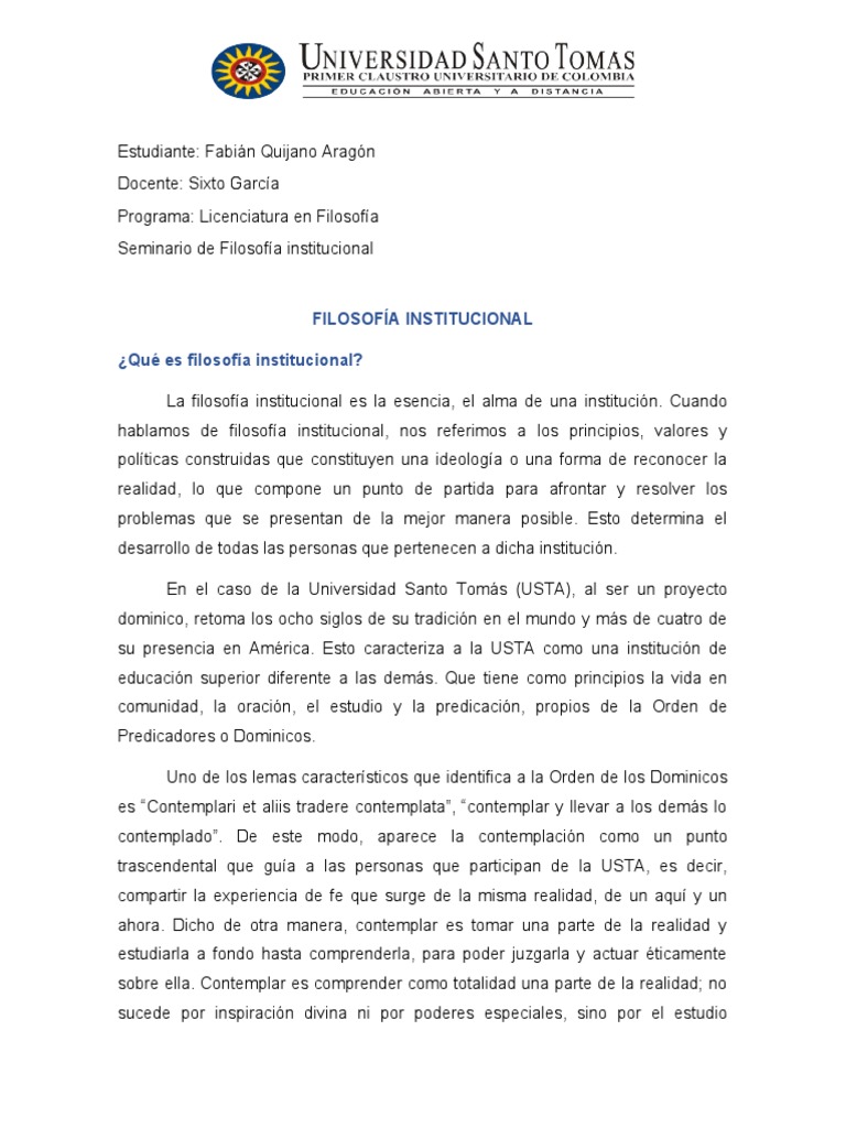 Filosofía Institucional | PDF | Tomás de Aquino | Orden dominicana