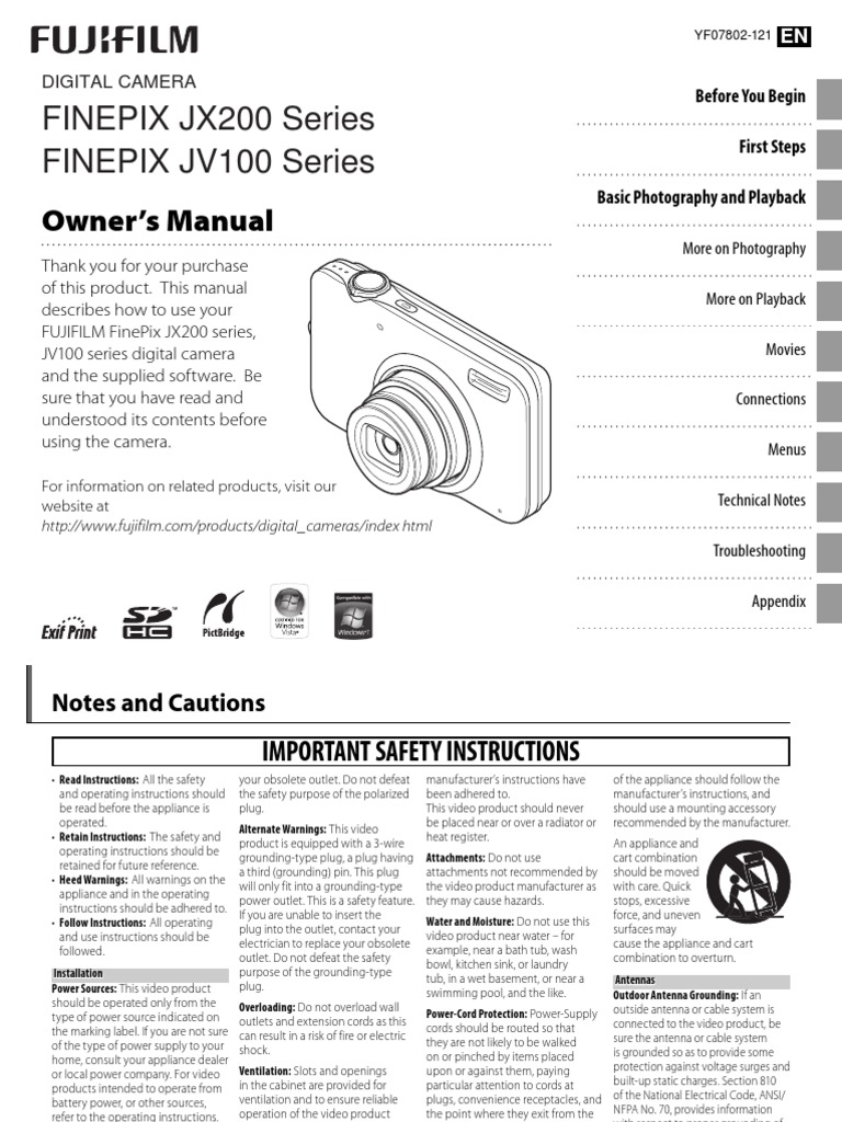 FINEPIX JX200 Series FINEPIX JV100 Series: Owner's Manual | PDF | Rechargeable Battery | Power ...