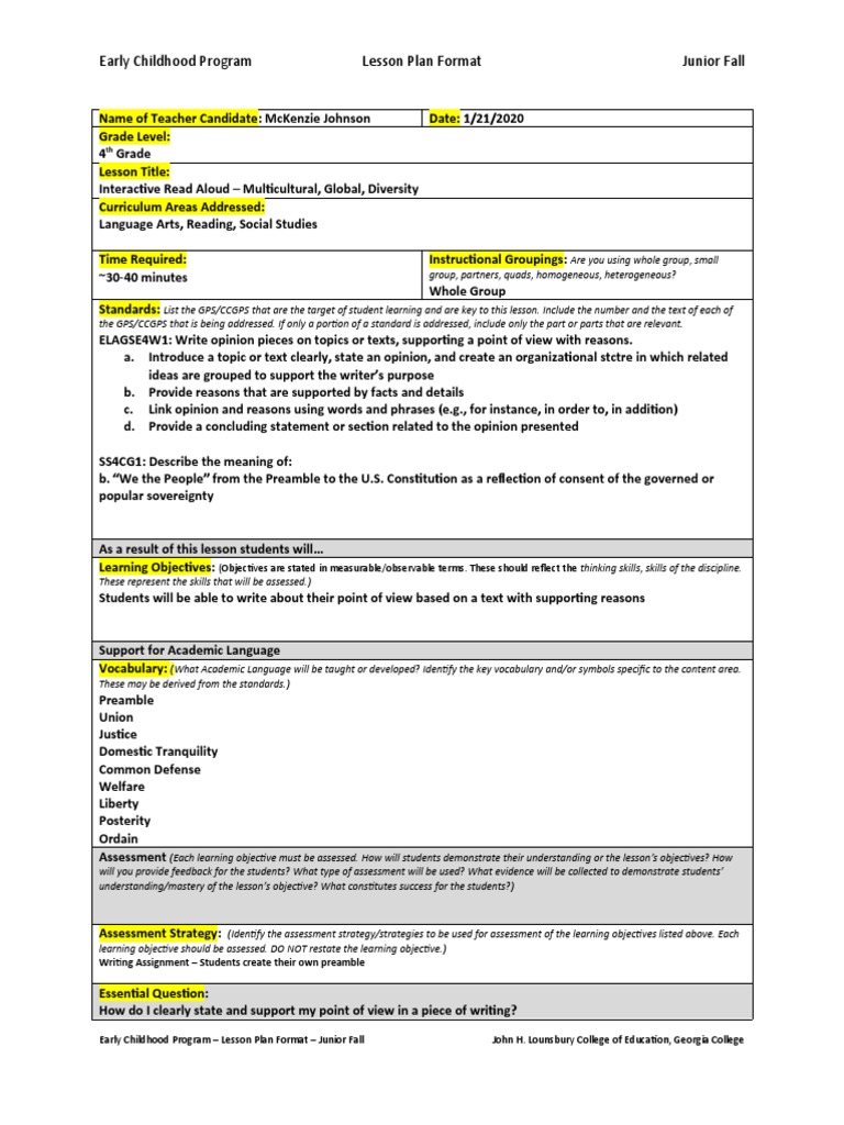 Interactive Read Aloud Lesson Plan | PDF | Lesson Plan | Learning ...