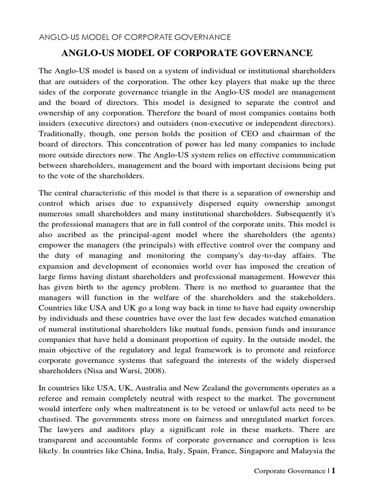 Anglo-Us Model of Corporate Governance | Download Free PDF | Corporate ...