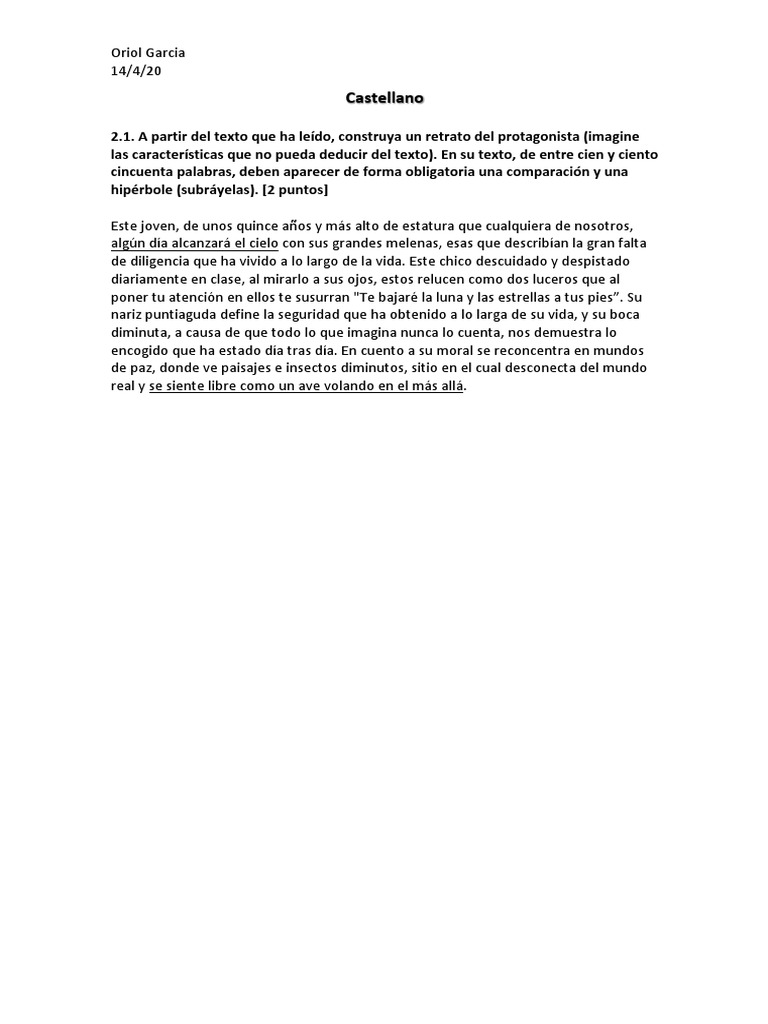 Retrato (Texto Descriptivo) | PDF