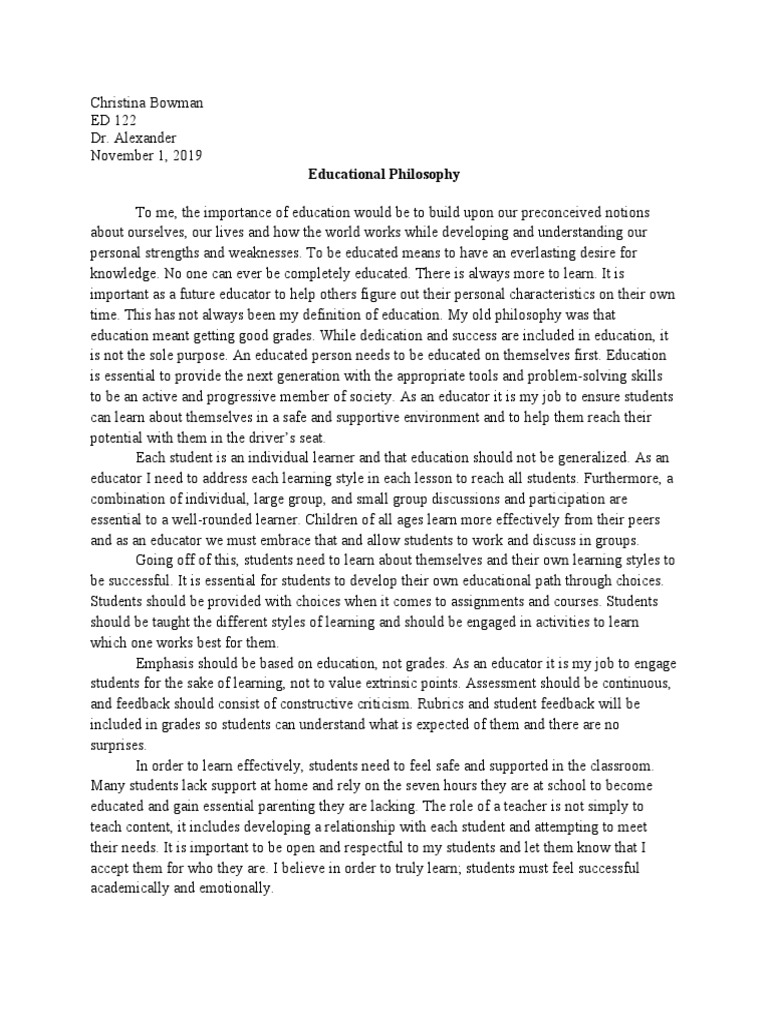 Ed 122-Educational Philosophy | PDF | Change | Teachers