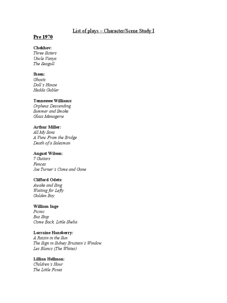 List of Plays - Character/Scene Study I: Chekhov | PDF