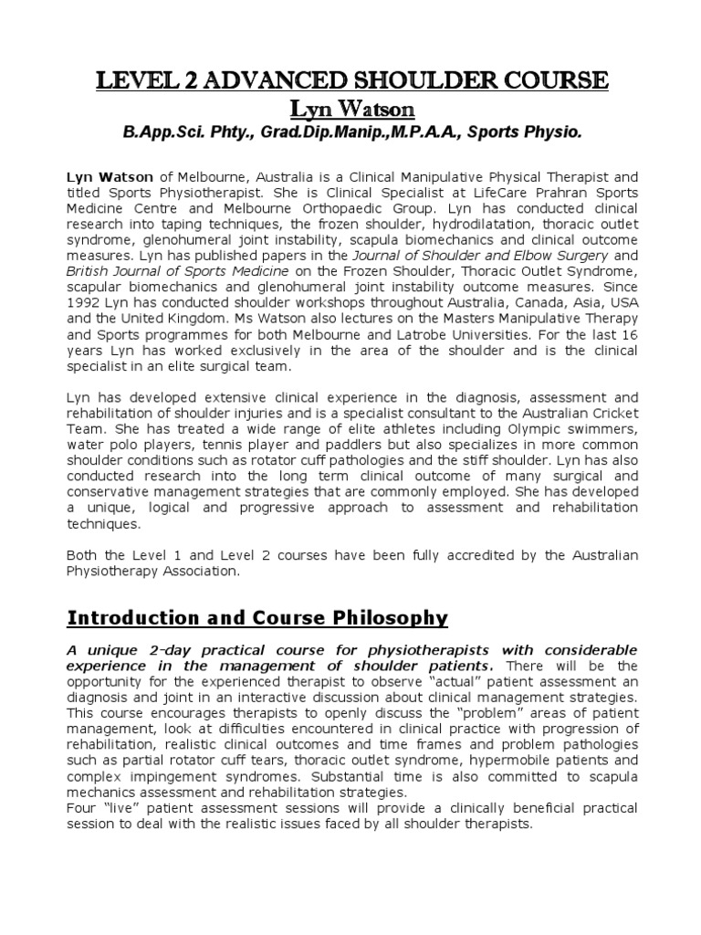 Lyn Watson Level Two | PDF | Physical Therapy | Shoulder