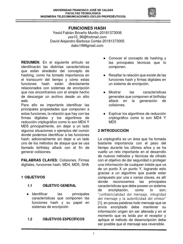 Funciones Hash | PDF | Criptografía | Áreas de informática