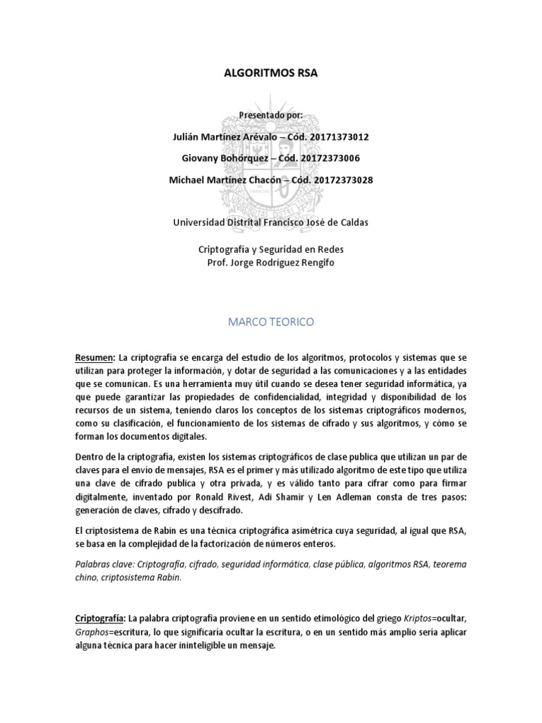 Algoritmos RSA | PDF | Criptografía de clave pública | Criptografía