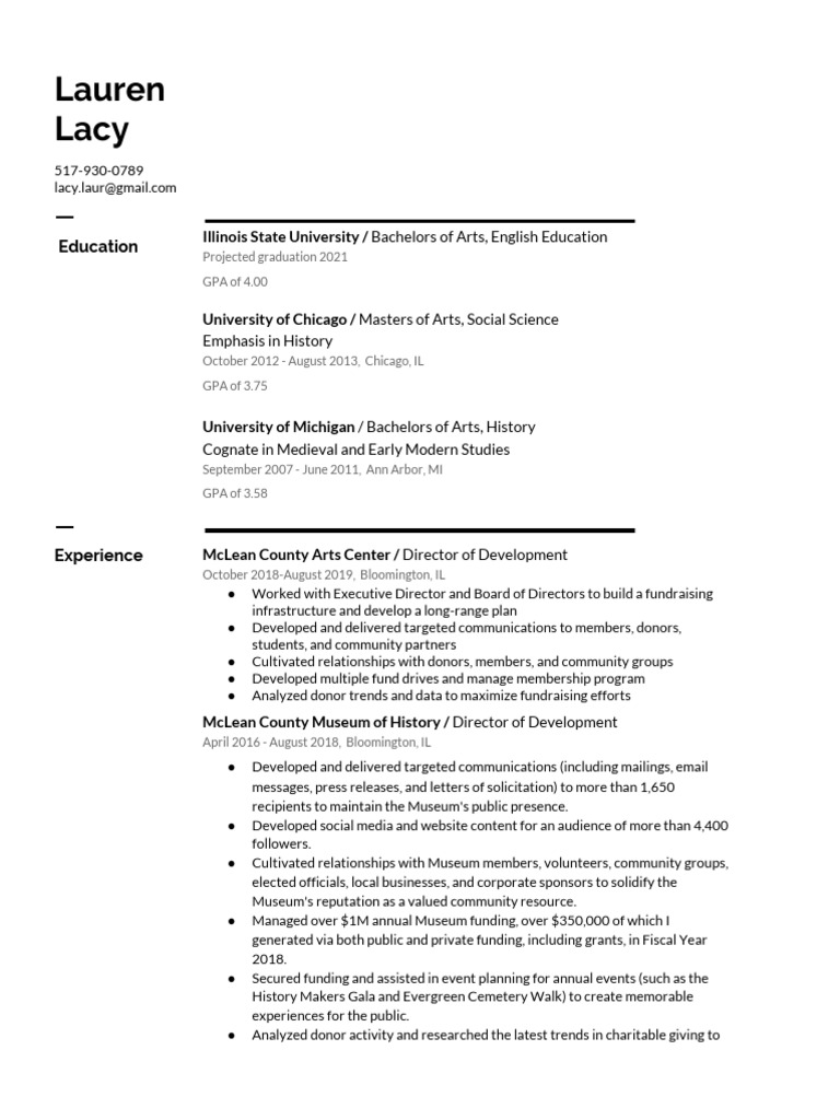 2020 Lacy Resume | PDF | Fundraising | Museum