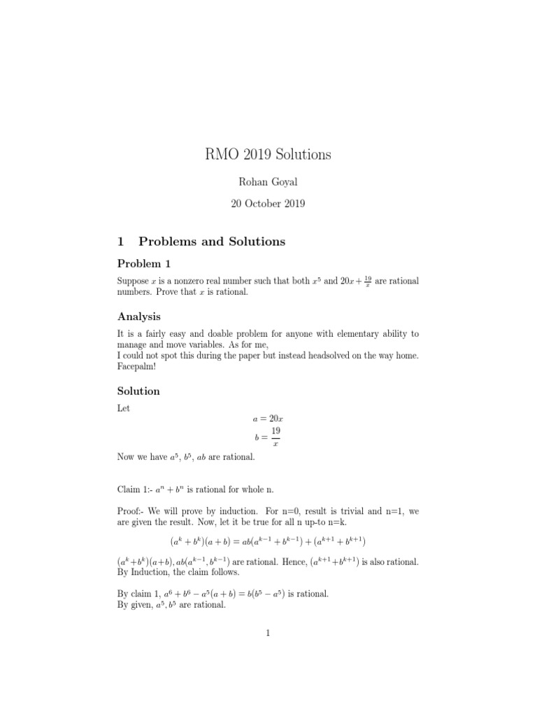 RMO 2019 Solutions | PDF | Teaching Mathematics | Euclid