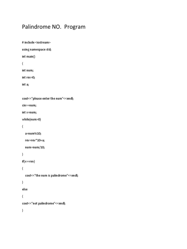 Palindrome NO | PDF