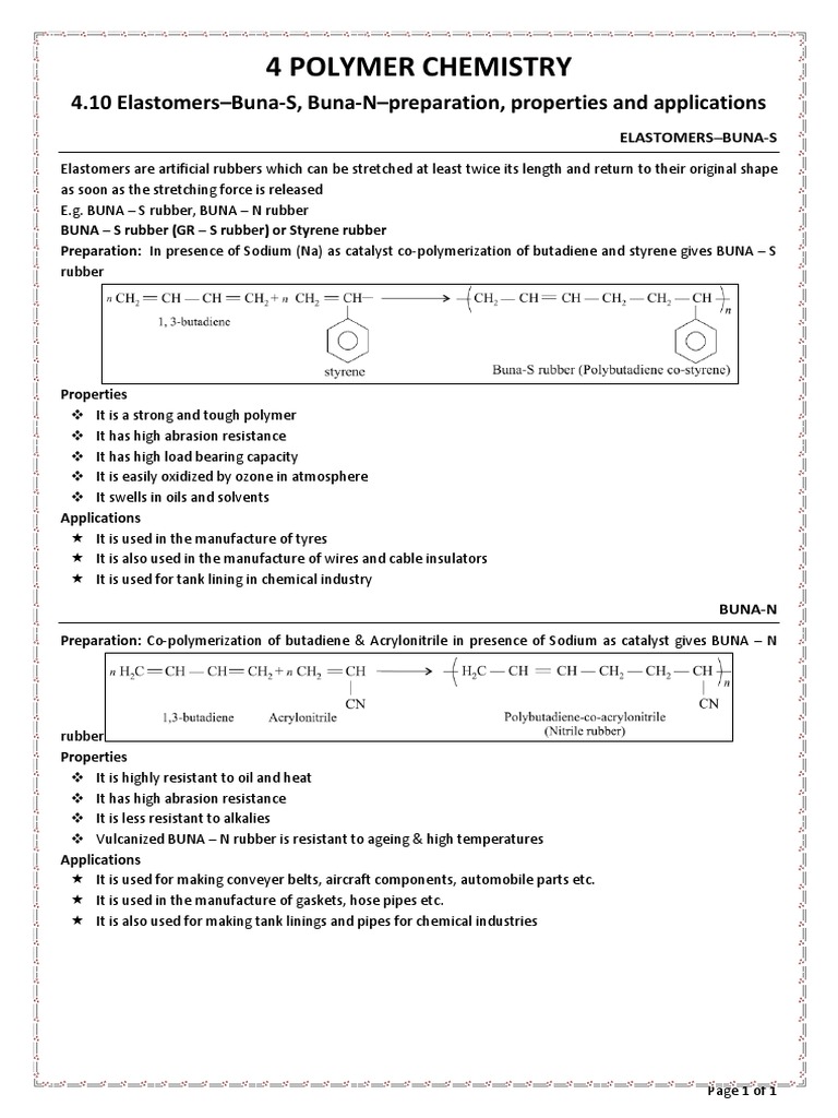 4.10 Elastomers-Buna-S, Buna-N-preparation, Properties and Applications ...
