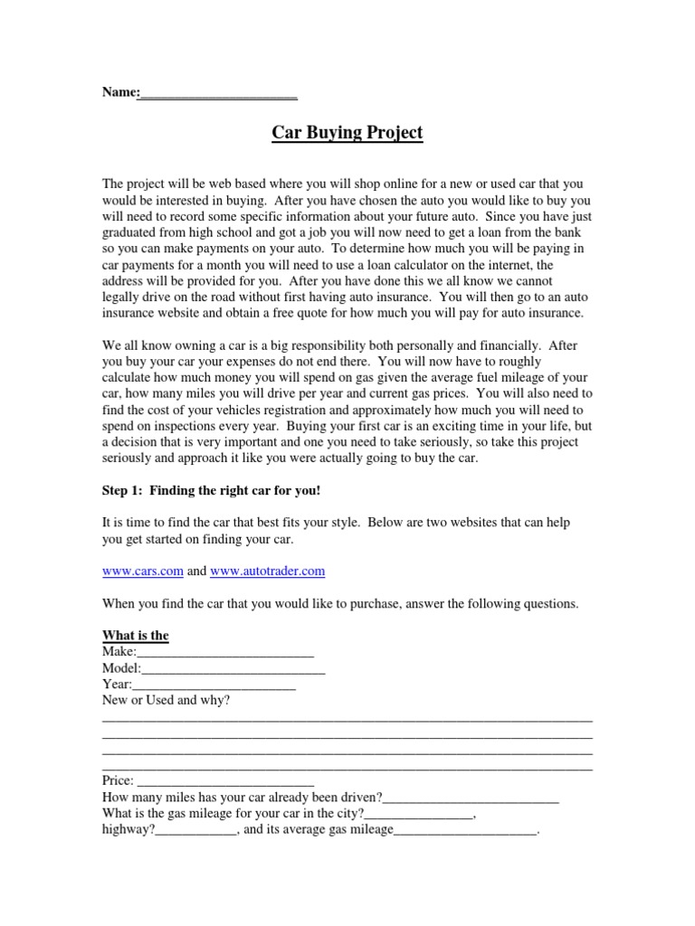 Car Buying Project - Instructions | PDF