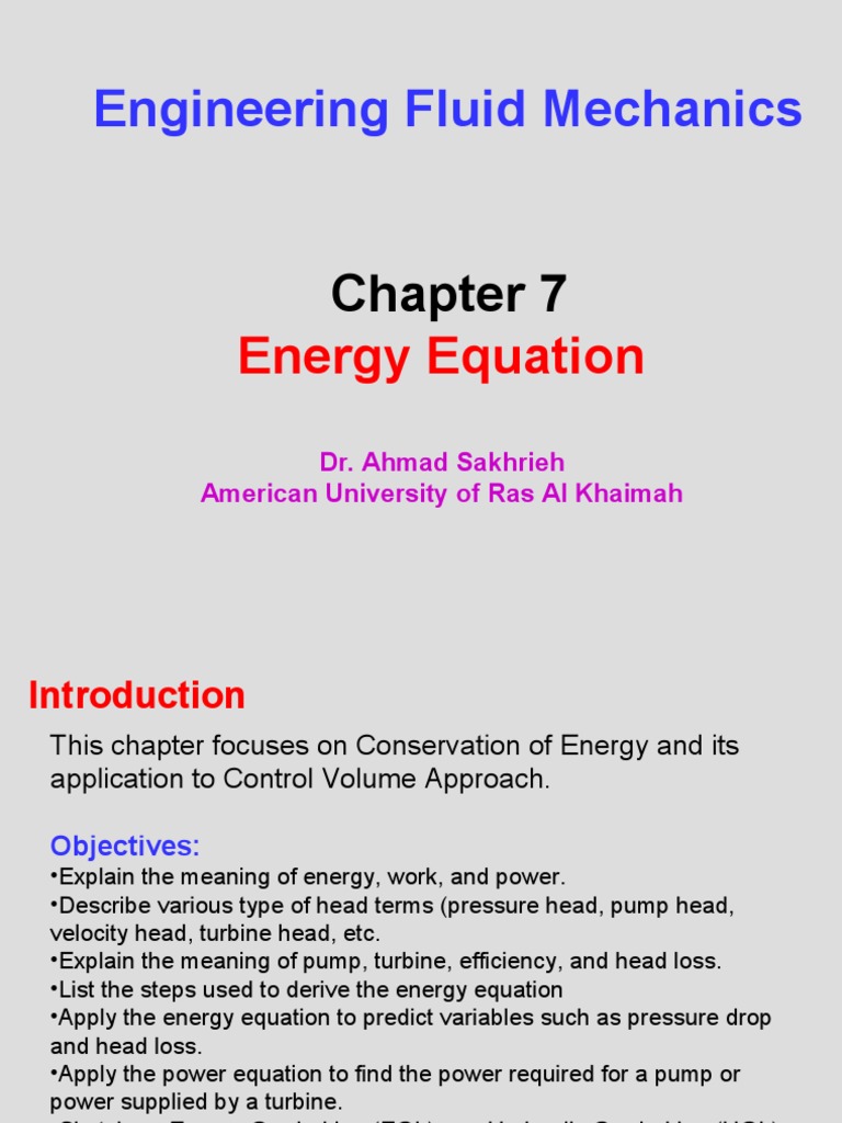 Engineering Fluid Mechanics: Energy Equation | PDF | Fluid Dynamics ...