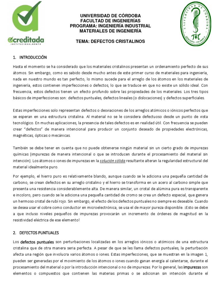 Defectos Cristalinos | PDF | Dislocación | Estructura cristalina