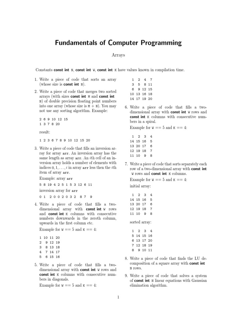 FCP Tasks Arrays | Download Free PDF | Array Data Structure | Matrix (Mathematics)