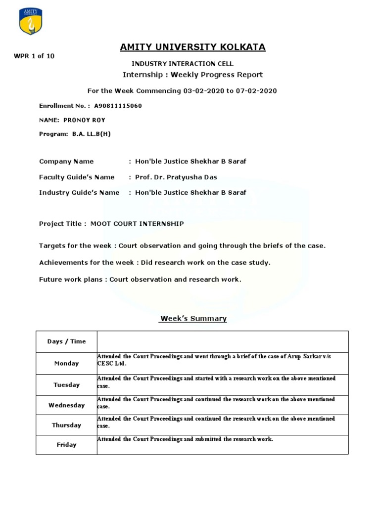 1st Week - Weekly Progress Report | PDF