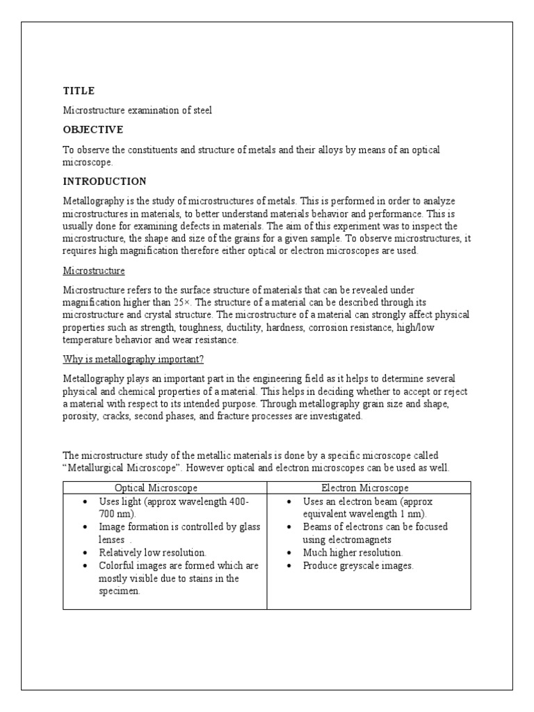 Microstructure Lab Report | PDF | Microstructure | Metallurgy