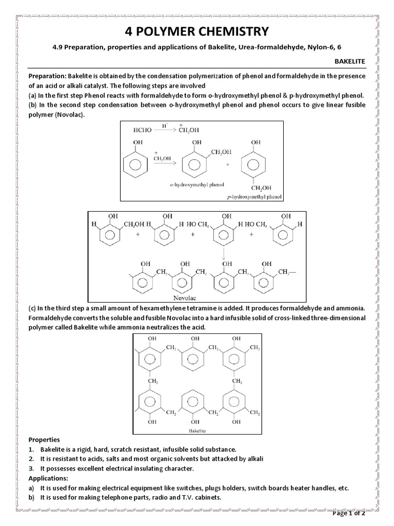 4.9 Preparation, Properties and Applications of Bakelite, Urea ...