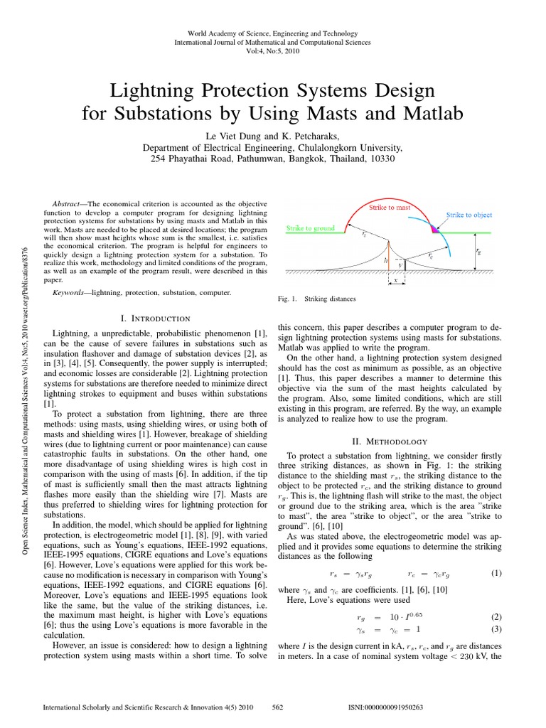 Lightning Protection Systems Design For Substations by Using Masts and ...