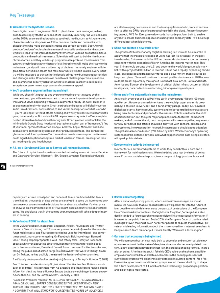 Key Takeaways: © 2020 Future Today Institute | PDF | Artificial ...